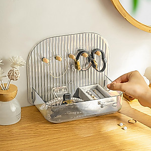 MORNITE Key Holder Stand for Table, Entryway Organizer Countertop with 5 Hooks, Tabletop Tray Rack Storage for Jewelry Rings Phone Bracelets Watches, Clear