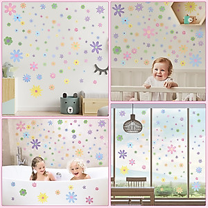 Kisston 90 Pcs Daisy Wall Decal Alphabet Vinyl Wall Decals Boho Decal Daisy Stickers Boho Groovy Floral Stickers for Nursery Art Bedroom Classroom(Pastel)