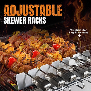 Metal Skewers for Kabobs - Shish Kabob Skewers for Grilling with Slider Plus Skewer Holder, 18" Long Flat Skewers for Kabobs 12" Kabob Rack Holds Stainless Steel Skewers for Grilling-Cooking With Fire