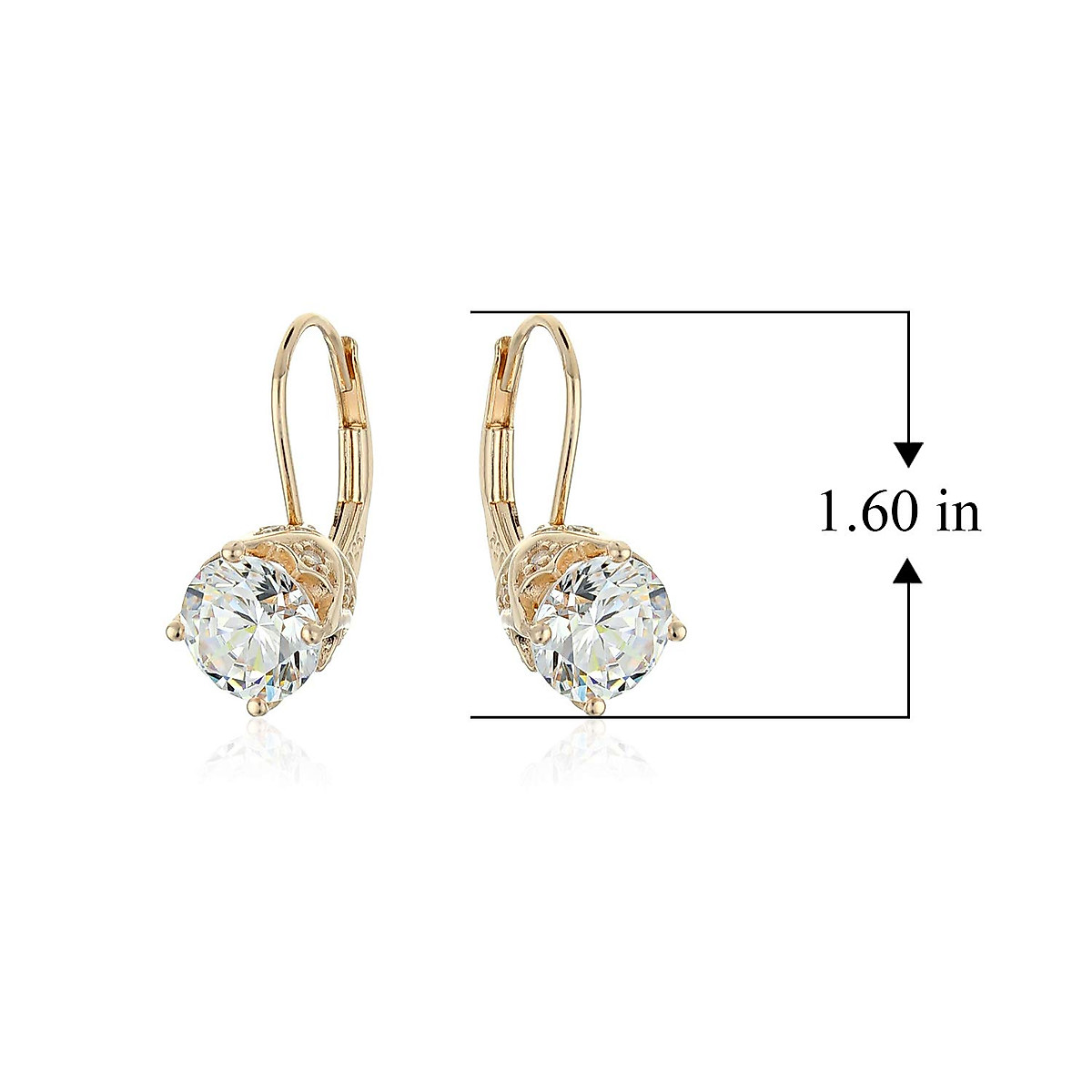 MORGAN & PAIGE 18K Yellow Gold Plated 925 Sterling Silver 7mm Cubic Zirconia Classic Solitaire Leverback Dangle Drop Earrings
