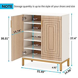 Tribesigns Shoe Cabinet with Doors, 20 Pairs Entryway Shoe Storage Cabinet with Shelves, 5-Tier Modern Free Standing Shoe Racks Storage Organizer for Closet, Living Room, Bedroom(White/Natural)