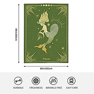 Pisces Zodiac Blanket Constellation Flannel Fleece Throw Blanket with Lucky Colors Winter Warm Astrology Gifts Blanket for Home Bed Couch 60"X50"