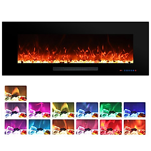 Oxhark Flame 50 inch Electric Fireplace, Wall Mounted and Recessed Fireplace Insert with Remote Control, 13 Flame Effects, 5 Brightness, Realistic Logs & Crystals, 1500W(5100BTU), Timer, Black