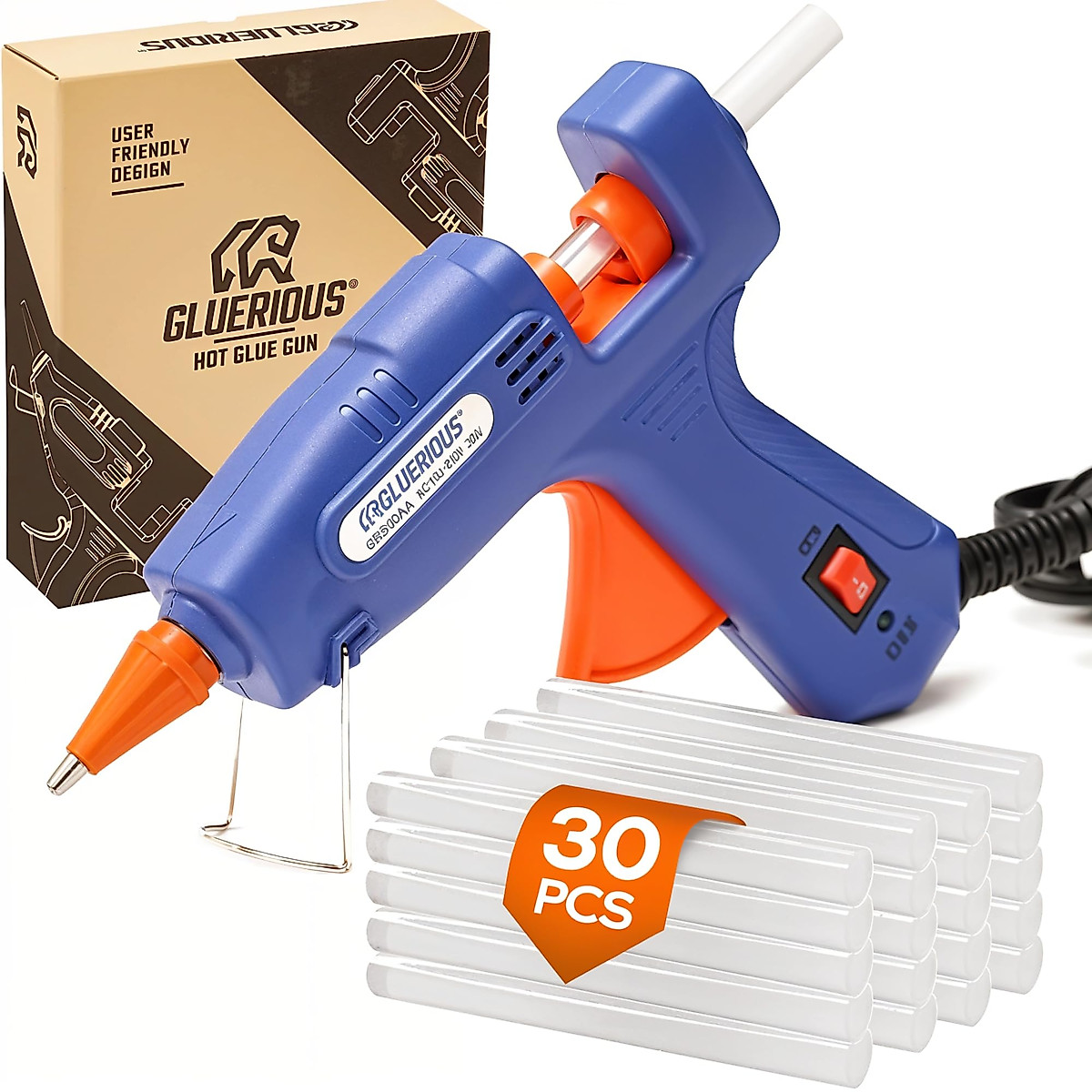 Gluerious Full Size Hot Glue Gun Kit, 60W/100W Dual Temp Glue Gun with 15 Large Hot Glue Sticks for Crafts, DIY, & Industrial Heavy duty.