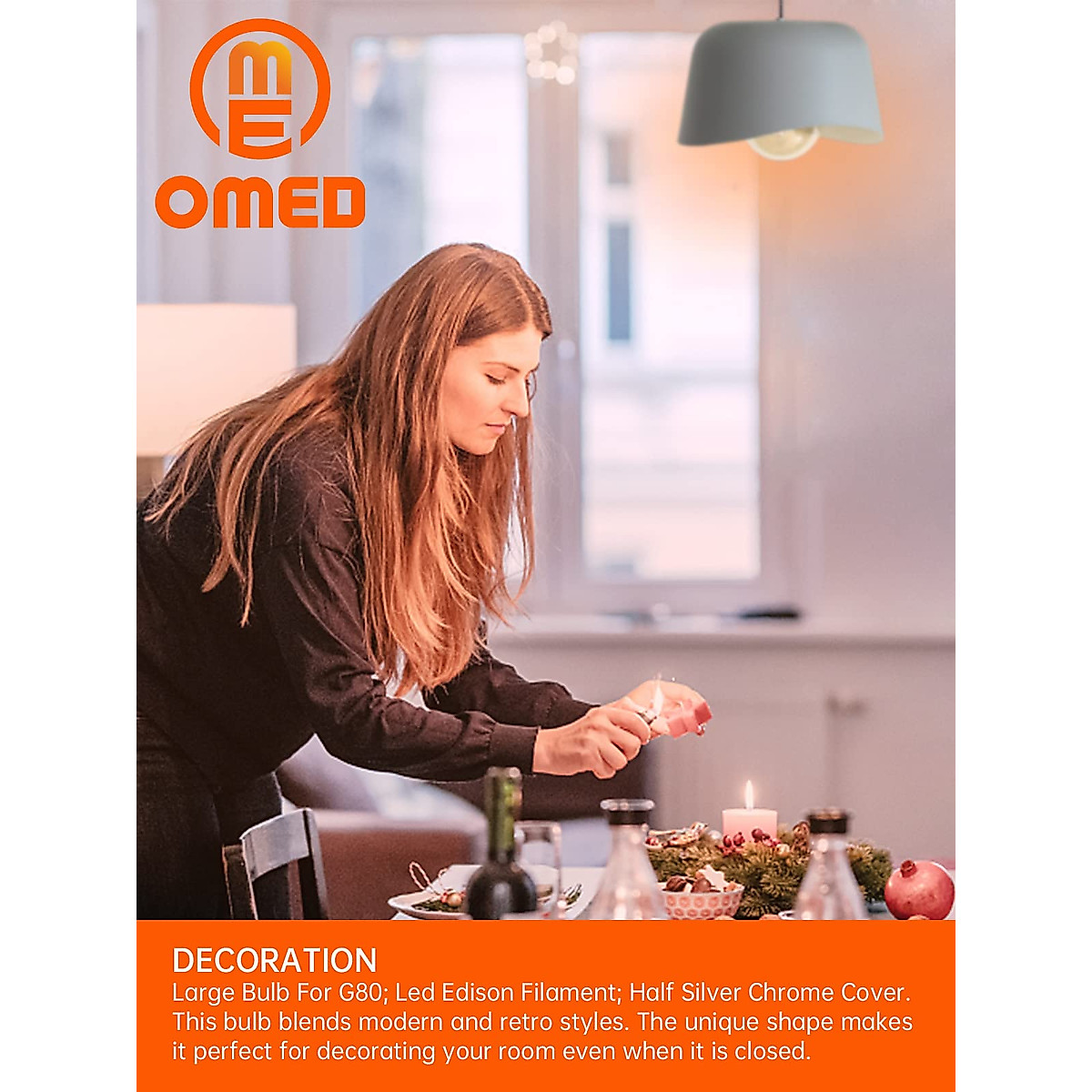 OMED 60w Equivalent Half Chrome Led 4 Pack Lights | 6Watt G25/G80 Silver Bowl Globe Shape LED Blub | Warm White 2700K Medium E26 Base Dimmable LED Filament 600 Lumens Vintage Bulb