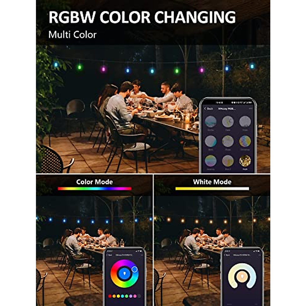 XMCOSY+ Outdoor String Lights, 98 Ft Smart RGB Patio Lights, App & WiFi Control LED String Lights Works with Alexa, IP65 Waterproof Color Changing RGBW Outdoor Lights with 30 Dimmable LED Bulbs