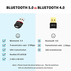 Bluetooth Adapter for PC 5.0, ALINKVITE Bluetooth Adapter for Windows 11/10/8.1/8/7, Bluetooth Dongle with Ultra-Range, Dual-Mode, USB Dongle for Keyboard, PC, Mobile, Printer, Headset, Speakers