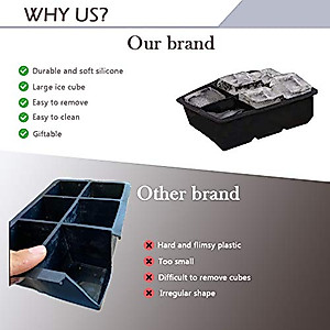 Ice Cube Trays Large Size Flexible 6 Cavity Ice Cube Square Molds for Whiskey and Cocktails, Keep Drinks Chilled (2 Pcs)