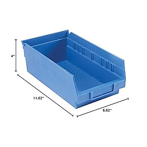 Nestable Shelf Storage Bin, Plastic, 6-5/8"W X 11-5/8" D X 4" H, Blue - Lot of 12
