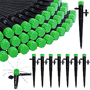 URATOT 60 Pieces 360 Degree Adjustable Irrigation Drippers with Barbed Connector for 4/7 MM Tube, Water Flow Drip Stakes Emitter Drip System