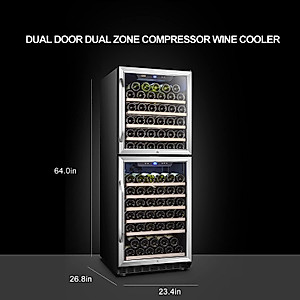Lanbo Built-in Dual Zone Wine Cooler with Double-Layer Glass Door, 133 Bottle