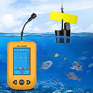 WHYATT Portable Fish Finder Handheld Wired Fish Depth Finder Kayak Boat Fishfinder with Sonar Transducer