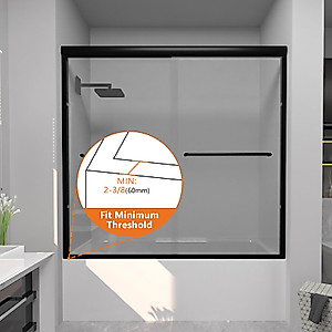 CKB Bathtub Sliding Doors, Semi-Frameless Bypass Tub Doors, 56-60 inch W x 56 inch Height, 1/4 inch Tempered Safety Glass, Matte Black, Berlin