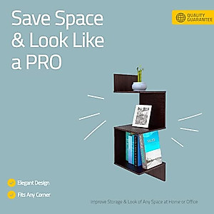 CAPELLI Hanging Square Corner Wall Shelf Elegant Shelf with Three Levels - 3 Levels Zig Zag Floating Wall Mount - Strong Wooden Corner Shelf Storage Organizer (Expresso)