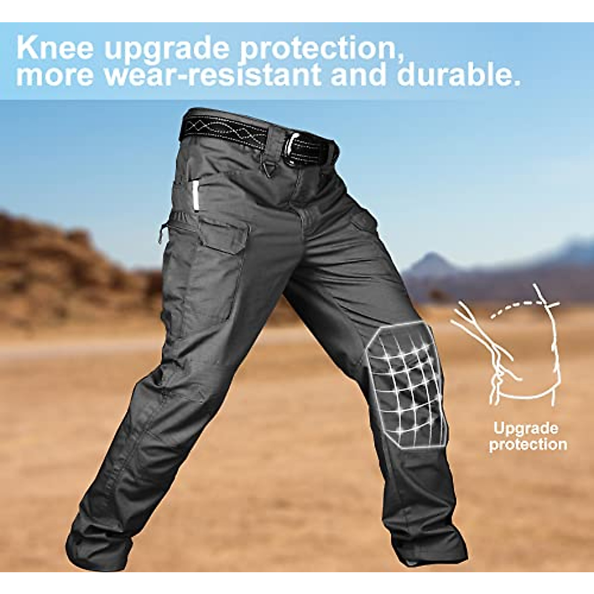 HYCOPROT Men's Tactical Pants Ripstop Water Repellent Lightweight Casual Cargo Pants Quick Dry Military Army 10 Pockets Work Trousers for Hiking, Outdoor, Hunting (34, Black)