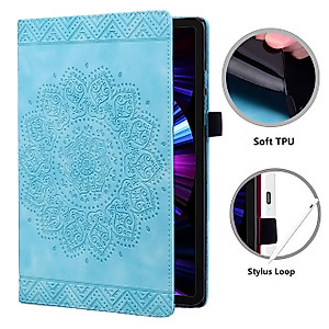 Rosbtib Case Compatible with Samsung Galaxy Tab S9/S8/S7 Cover, Premium PU Leather Folio Cover with Mandala Embossed Design for Galaxy Tab S9/S8/S7 - Blue