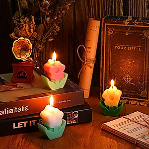 3 Pcs Flower Shaped, Aesthetic, Cool, Cute, Danish Pastel Room Decor Paraffin Soy Funky Scented Candle Bridal Showers for Gift Wedding Party Favors (Pink, White, Yellow)