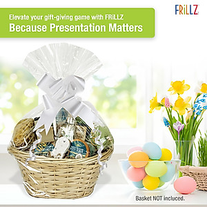 FRILLZ Cellophane Gift Basket Supply Kit, Includes 4 Clear Basket Bags, 4 Easy-pull Bows,4 gift tags and 24 adhesive dots. Create 4 elegant gift baskets with this kit.