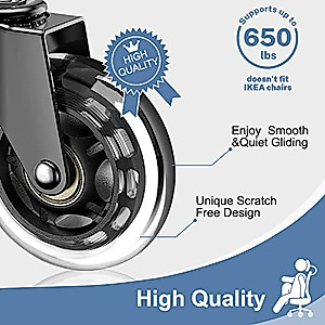 Office Chair Wheels, Set of 5,Huracan,Replacement Rubber Caster Wheels for Hardwood Floor, NOT Compatible IKEA,Computer Desk Wheels,Heavy Duty Casters