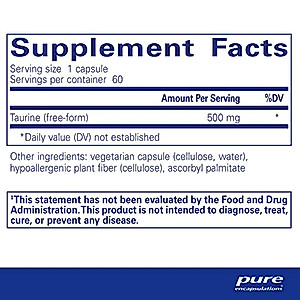 Pure Encapsulations Taurine 500 mg | Amino Acid Supplement for Liver, Eye Health, Antioxidants, Heart, Brain, and Muscles* | 60 Capsules