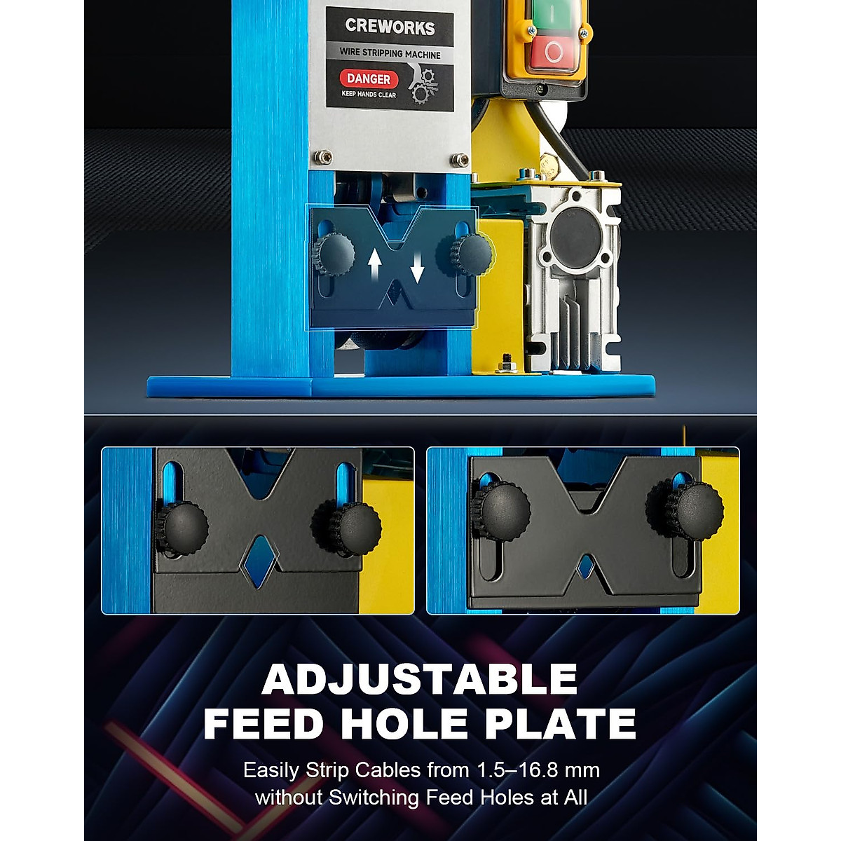 CREWORKS Automatic Wire Stripping Machine for 0.06"-1" Copper Wires, Motorized Wire Stripper Tool for 7/0-15 AWG Scrap Electrical Wire Recycling, Electrical Tool for DIY Cable Copper Wire Stripping