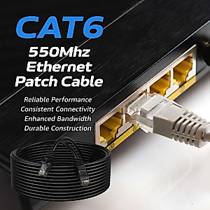 Cables Direct Online Cat6 75FT Network Ethernet Patch Cable, 550Mhz Internet Wire, Compatible with PC, Laptop, Modem, Router, TVs, Printer Cord, Consoles for Home and Office, Black