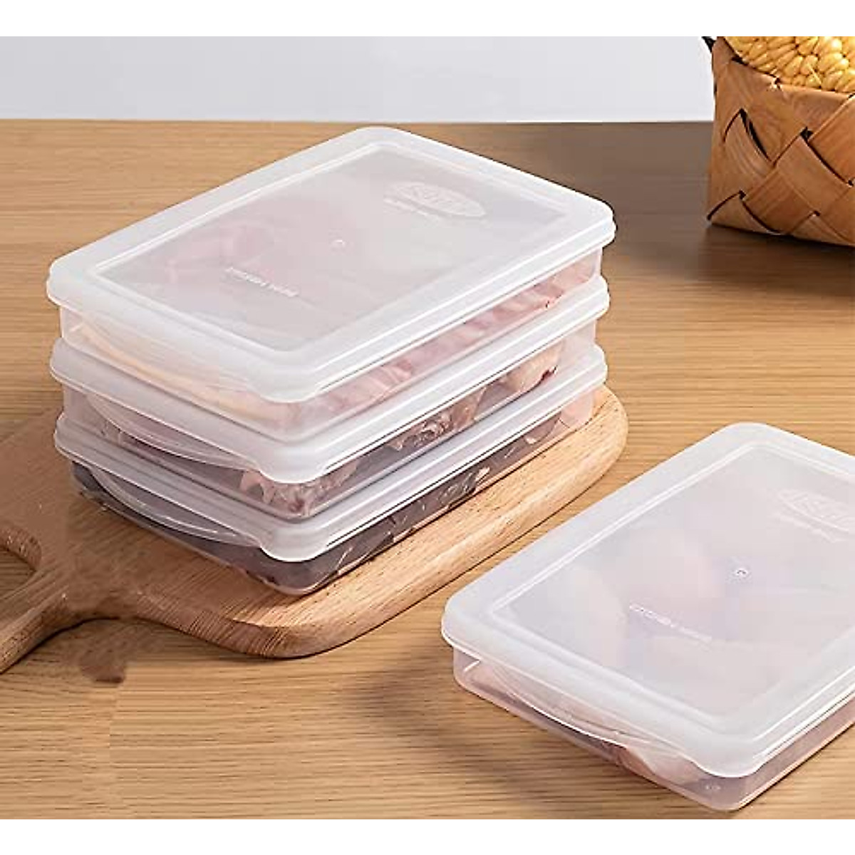 2 Pack Plastic Bacon Box, Deli Meat Saver Cold Cuts Fridge Keeper, Cheese Food Storage Container with Lid for Refrigerator, Shallow Low Profile Christmas Cookie Holder