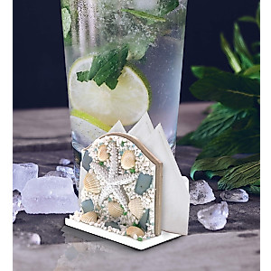 CoTa Global Oceanic Napkin Holder for Table - Nautical Collection Napkin Holders for Kitchen Table, Starfish and Seashell Paper Napkins Holder for Dining Table, Wood Coastal Coffee Table Napkin Holder