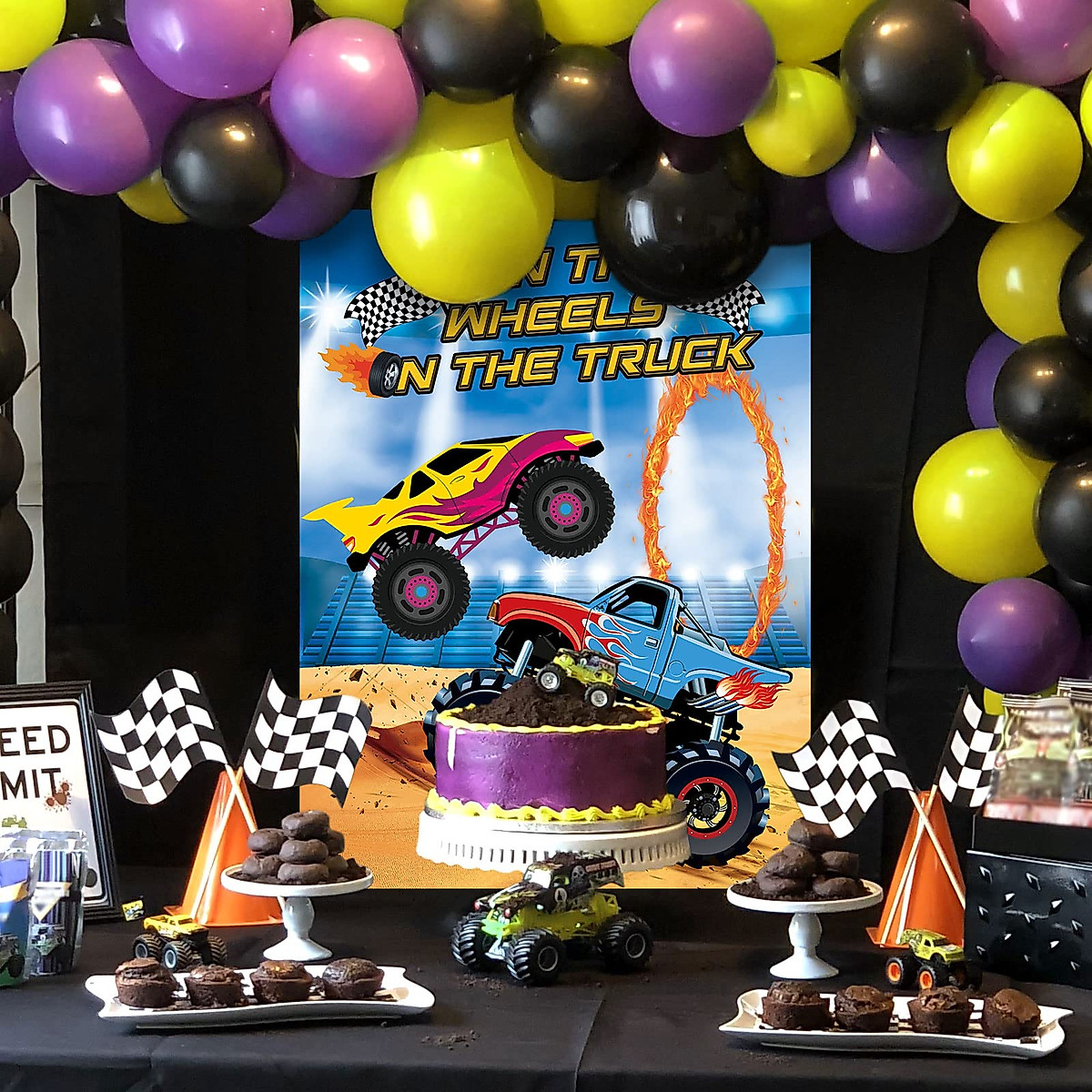 Truck Party Games Pin The Wheels On The Truck Poster with 36 Wheel Stickers Wheels Stickers for Kids Adults Truck Themed Birthday Party Baby Shower Decor Supplies Race Car Sticker Family Glass Game