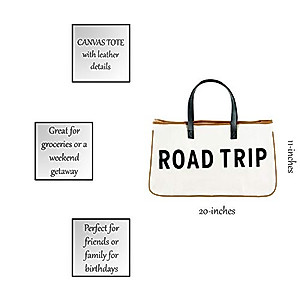 Santa Barbara Design Studio Tote Bag Hold Everything Collection Black and White 100% Cotton Canvas with Genuine Leather Handles, Large, Road Trip