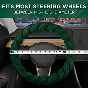 Carbella Twisted Fur Holiday Green Steering Wheel Cover, Standard 15 Inch Size Fits Most Vehicles, Fuzzy Fluffy Car Steering Cover with Soft Faux Fur Touch, Car Accessories for Women