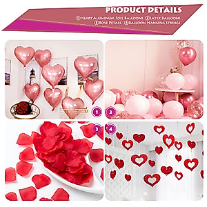 CAKKA Valentines Day Balloons Kit, 101 Pack Rose Gold Pink Heart Balloons with Rose Petals, I Love You Balloons for Anniversary Mothers Day Wedding Romantic Decorations Special Night