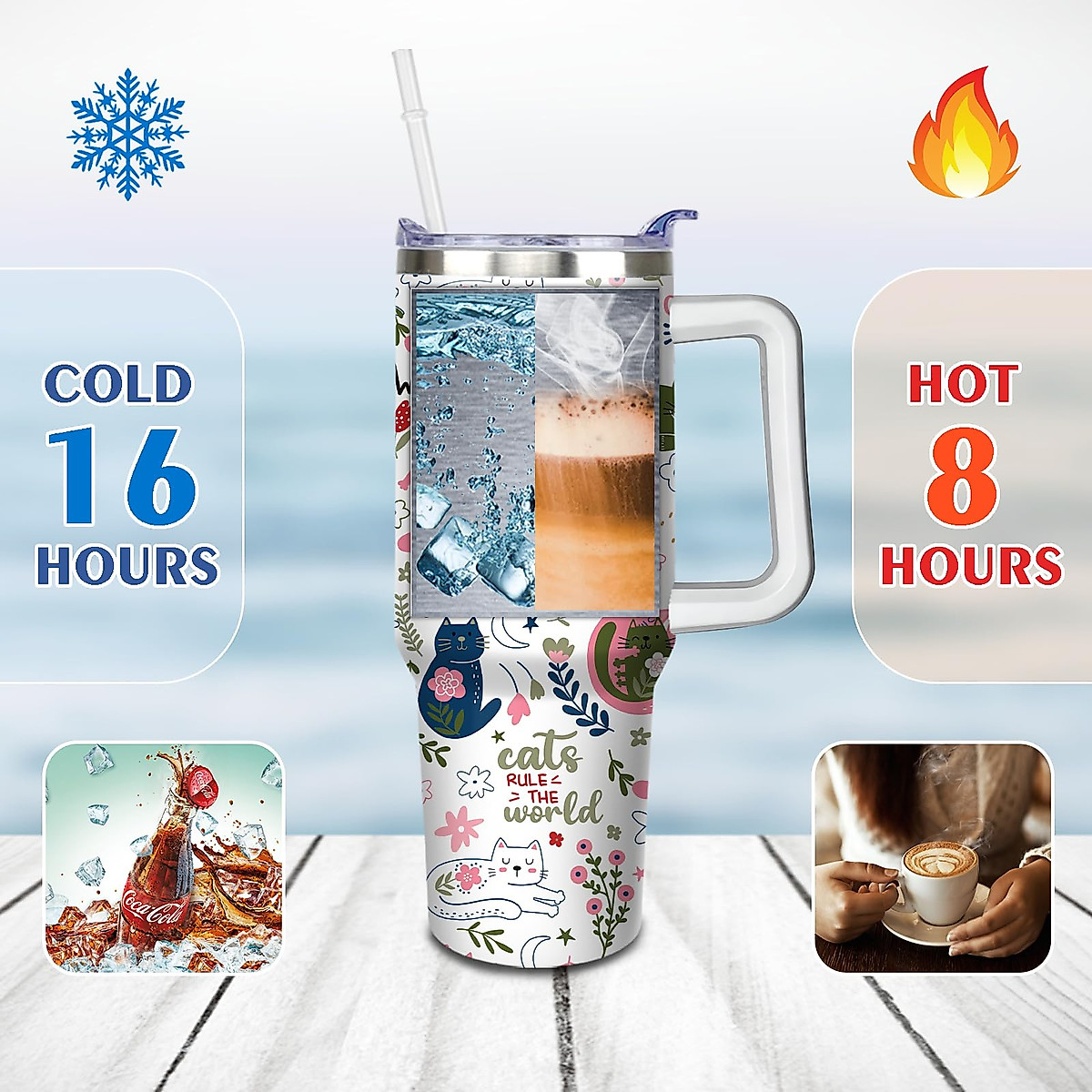 30 oz Cat Tumbler with Handle and Straw, Cute Cartoon Stainless Steel Vacuum Insulated Travel Coffee Mug Cup Water Bottle, Cat Stuff Accessories Decor, Cat Lover Gifts for Women Girls