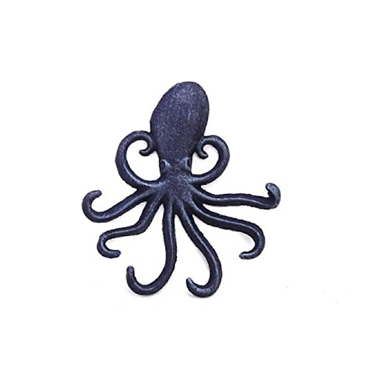 Handcrafted Nautical Decor Rustic Dark Blue Cast Iron Wall Mounted Decorative Octopus Hooks 7" - Cast Iron