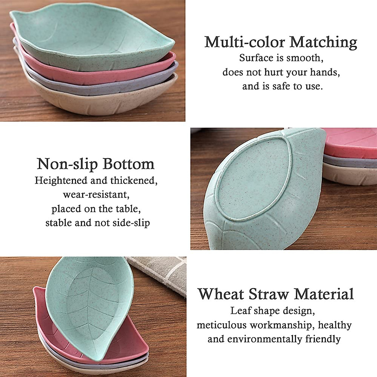 TIE-DailyNec 8 PCS Sauce Dish Leaf Shape, Soy Sauce Dishes Mixed Color Dipping Bowls Mini Plastic Seasoning Dish Appetizer Plates
