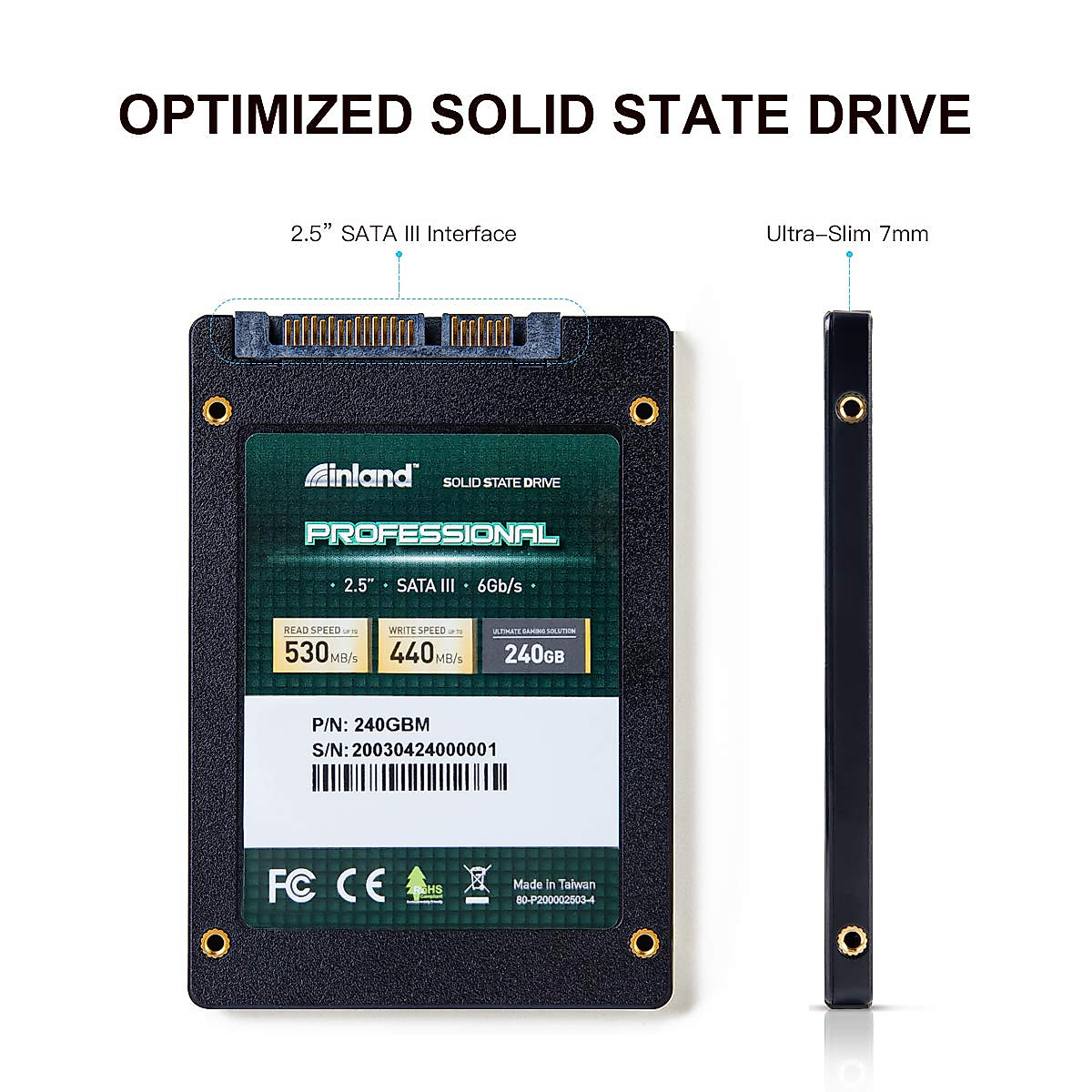 INLAND Professional 240GB SSD 3D NAND SATA III 6Gb/s 2.5" 7mm Internal Solid State Drive (240G)