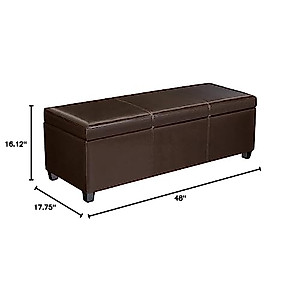 FIRST HILL FHW Madison Rectangular Faux Leather Storage Ottoman Bench, Large, Espresso Brown