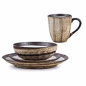 Stone Lain Lucy Porcelain 16-Piece Round Dinnerware Set, Beige