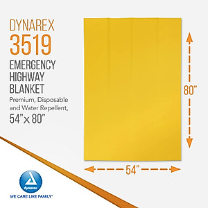 Dynarex 3519 Emergency Highway Blanket, Economy, Disposable and Water Repellent, Provides Full Coverage, Highly Visible for Safety, Yellow, 54" x 80", Pack of 50