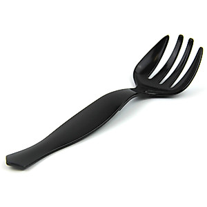 Fit Meal Prep [30 Pack] 10 x 9" Spoons, 10 x 9" Forks, 10 x 9" Tongs Combo, Black Disposable Plastic Serving Utensils Set, Heavy Duty Catering Supplies, Wedding, Birthday Party, Buffet