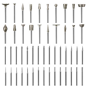 Stone Carving Set Diamond Burr Bits Compatible with Dremel, 50PCS Polishing Kits Rotary Tools Accessories with 1/8’ Shank For Carving, Engraving, Grinding, Stone, Rocks, Jewelry, Glass, Ceramics