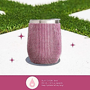 Paris Hilton Diamond Bling Wine Tumbler, Vacuum Insulated Stainless Steel with Easy Sip Lid, Bedazzled with Over 2500 Rhinestones, 12-Ounce, Pink