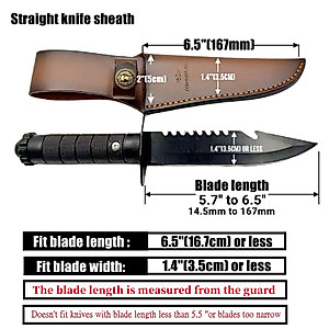 COHOMELARS Straight Knife Sheath Fits up to 6.5'' Blade,Hunting Fixed Blade Leather Knife Holster Brown