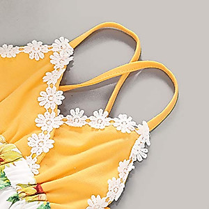 Happy Town Summer Toddler Baby Girl Clothes Cute Fruit/Flower Print Lace Trim Backless Romper Shorts Jumpsuit (Yellow, 18-24 Months)