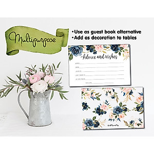 Set of 50 Advice and Wishes Cards,Double Sided Navy Pink Floral Cards, For Bride and Groom, Baby Shower, Bridal Shower, Wedding Shower, Couples Shower, Graduation Party, Anniversary, Retirement Party