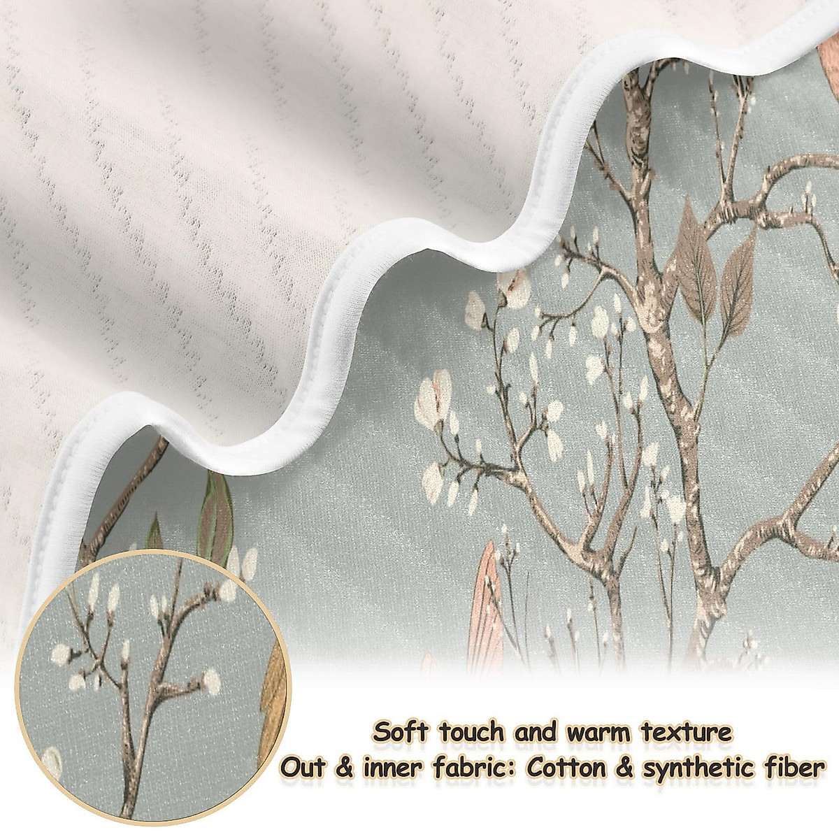 Kigai Floral Bird Pattern Baby Blanket for Boys Girls, Swaddle Blankets Soft Cozy Nursery Receiving Blankets Travel Blanket Throw Blankets for Toddler Newborn, 30 x 40 Inch