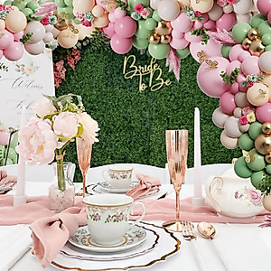 Sage Green And Pink Balloon Arch Kit With Shiny Gold Butterfly Stickers,177Pcs Pastel Green Blush Gold Balloon Garland For Spring Tea Party Decoration Wedding Bridal Baby Shower Fairy Balloon Arch