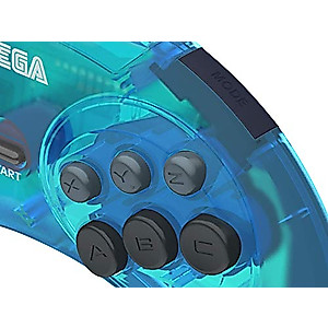 Retro-Bit Official Sega Genesis USB Controller 6-Button Arcade Pad for Sega Genesis Mini, PS3, PC, Mac, Steam, Switch - USB Port - (Clear Blue)
