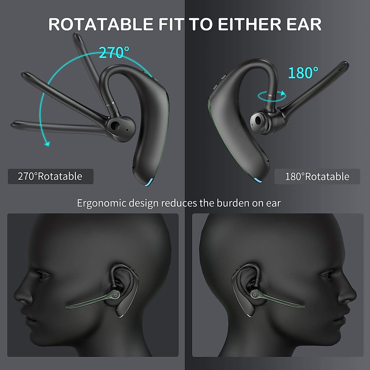 Bluetooth Headset,Wireless Bluetooth Earpiece V5.0 Dual Mic Noise Cancelling Earphone Built-in 2Mic 16Hrs Hands-Free Calling for Driving/Business/Office/Trucker with iPhone Android Cell Phones (Green)