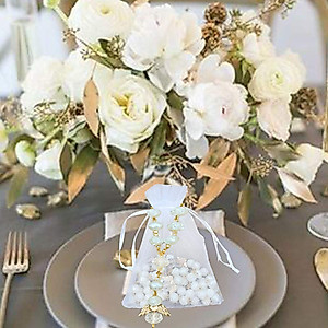 Awtilife 30 Pc San Joaquin Creations Ivory Color and 30 Organza Gift Bags Baptism Favors with Angels Mini Rosaries Gold Plated for Christening Favors Baby Shower